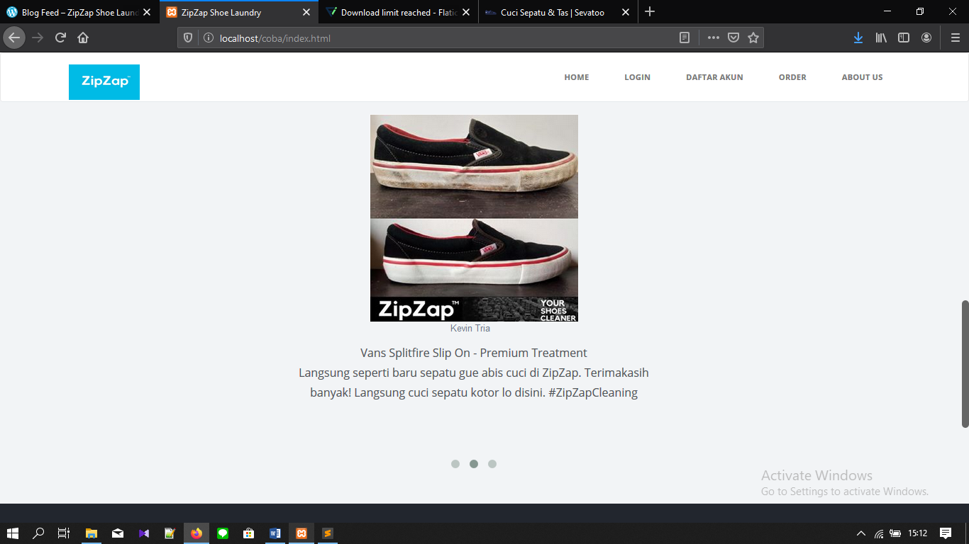 Pembuatan Front End Halaman Utama dan Halaman About Us – ZipZap Shoe Laundry